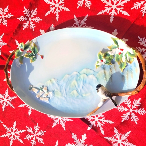 Franz | Holiday | Rare Franz Chickadee Holiday Platter 207200 18x12 12 ...